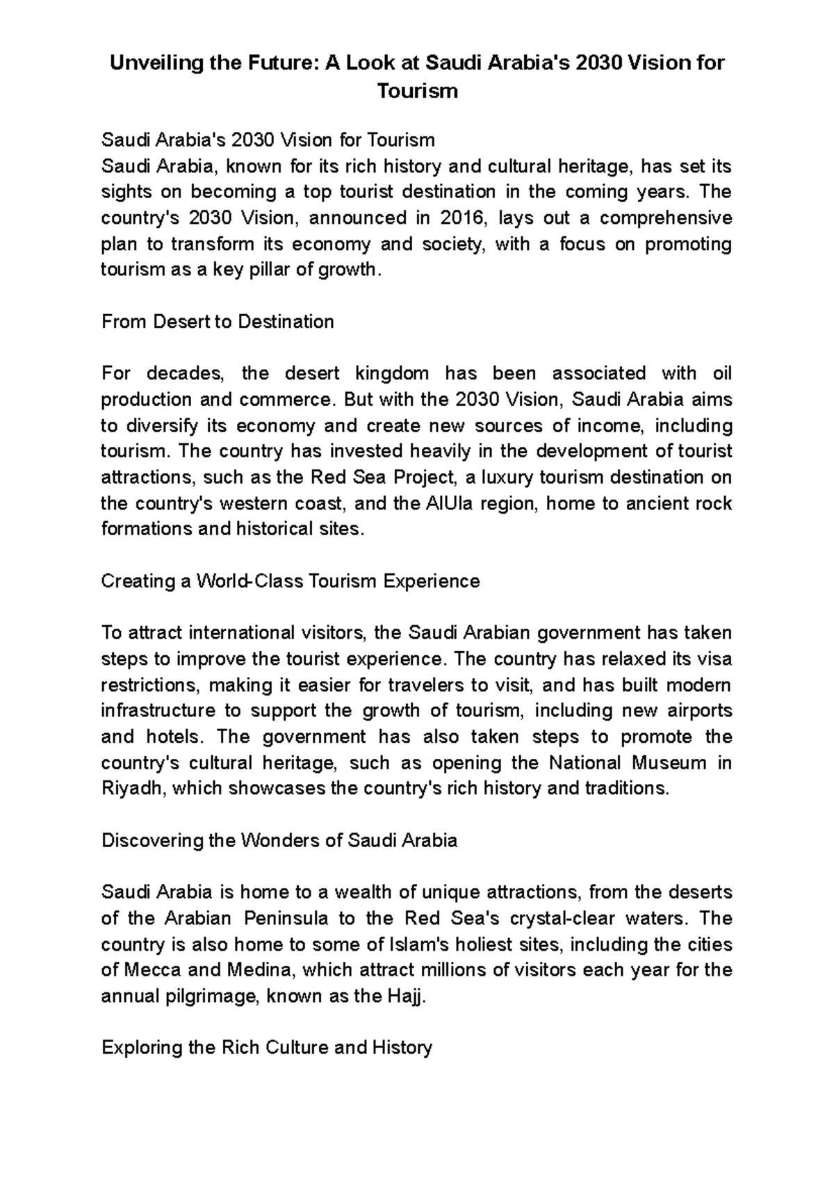 Unveiling the Future A Look at Saudi Arabia's 2030 Vision for Tourism ...