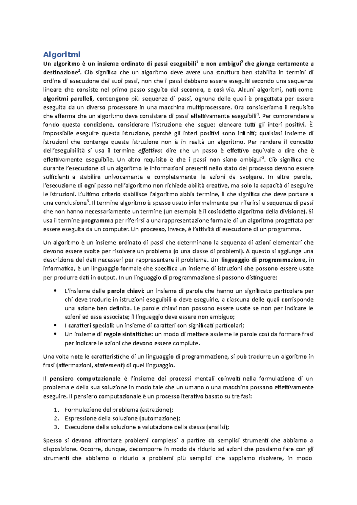 Appunti Algoritmi Algoritmi Un Algoritmo è Un Insieme Ordinato Di