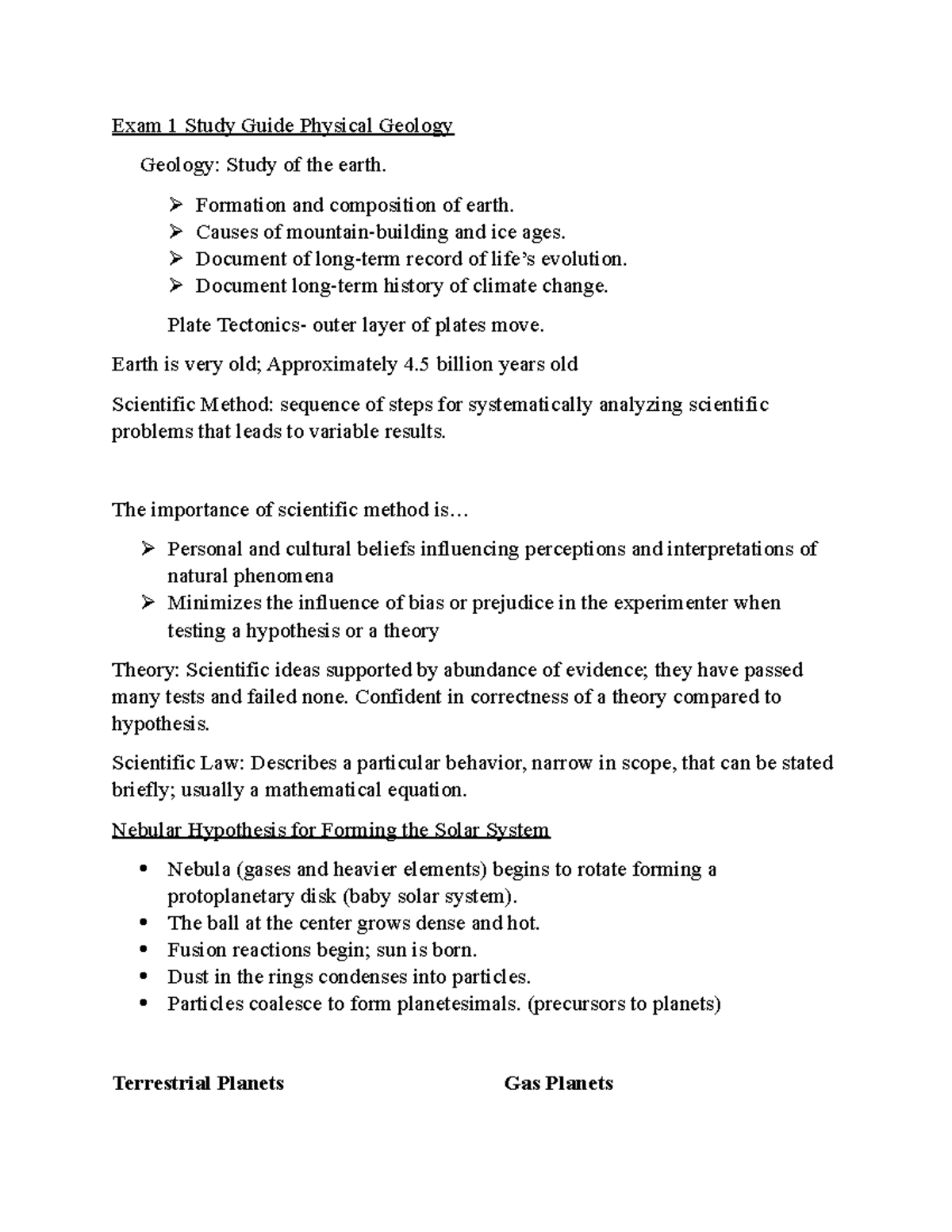 Exam 1 Study Guide Physical Geology - Exam 1 Study Guide Physical ...