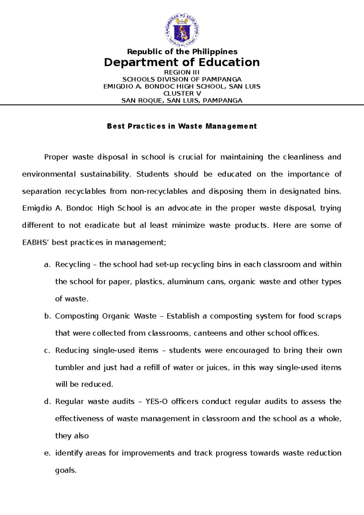 Best Pratices - Best Practices - Republic of the Philippines Department ...