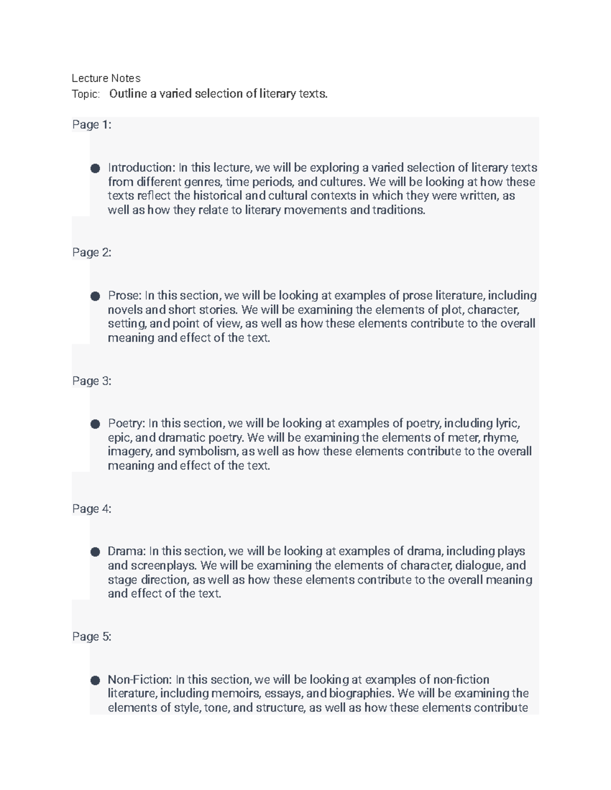 ENG 205(7 - Outline a varied selection of literary texts. - Lecture ...