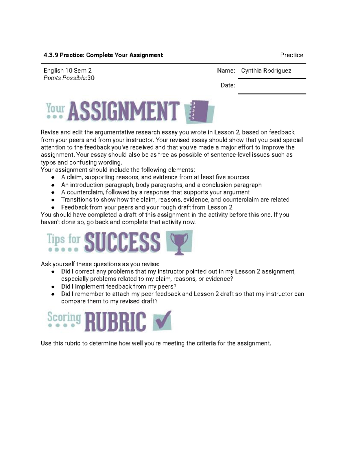4.3.9 Practice Complete Your Assignment - 4.3 Practice: Complete Your ...
