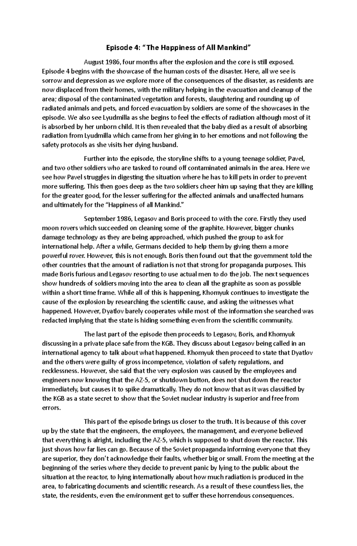 "Chernobyl" Episode 4 Summary and Reaction - Episode 4: “The Happiness ...