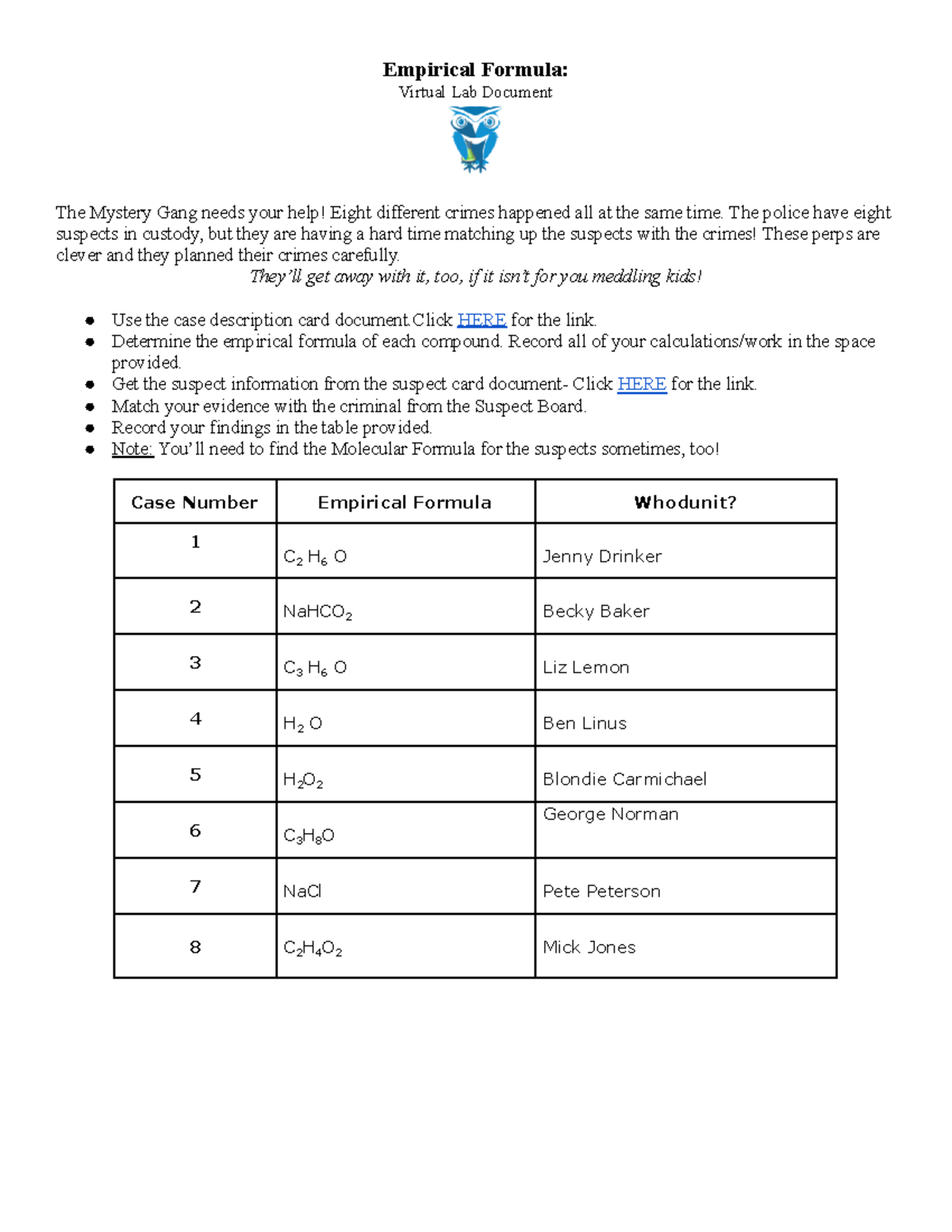 Copy of Empirical Formula Virtual Lab - Empirical Formula: Virtual Lab ...