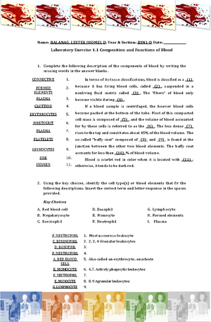Lecture Activity - LECTURE ACTIVITIES NUMC 101: ANATOMY AND PHYSIOLOGY ...