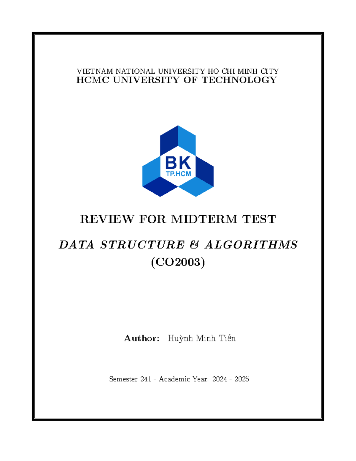 DSA Midterm Review - adadawd ưeqeq - VIETNAM NATIONAL UNIVERSITY HO CHI ...