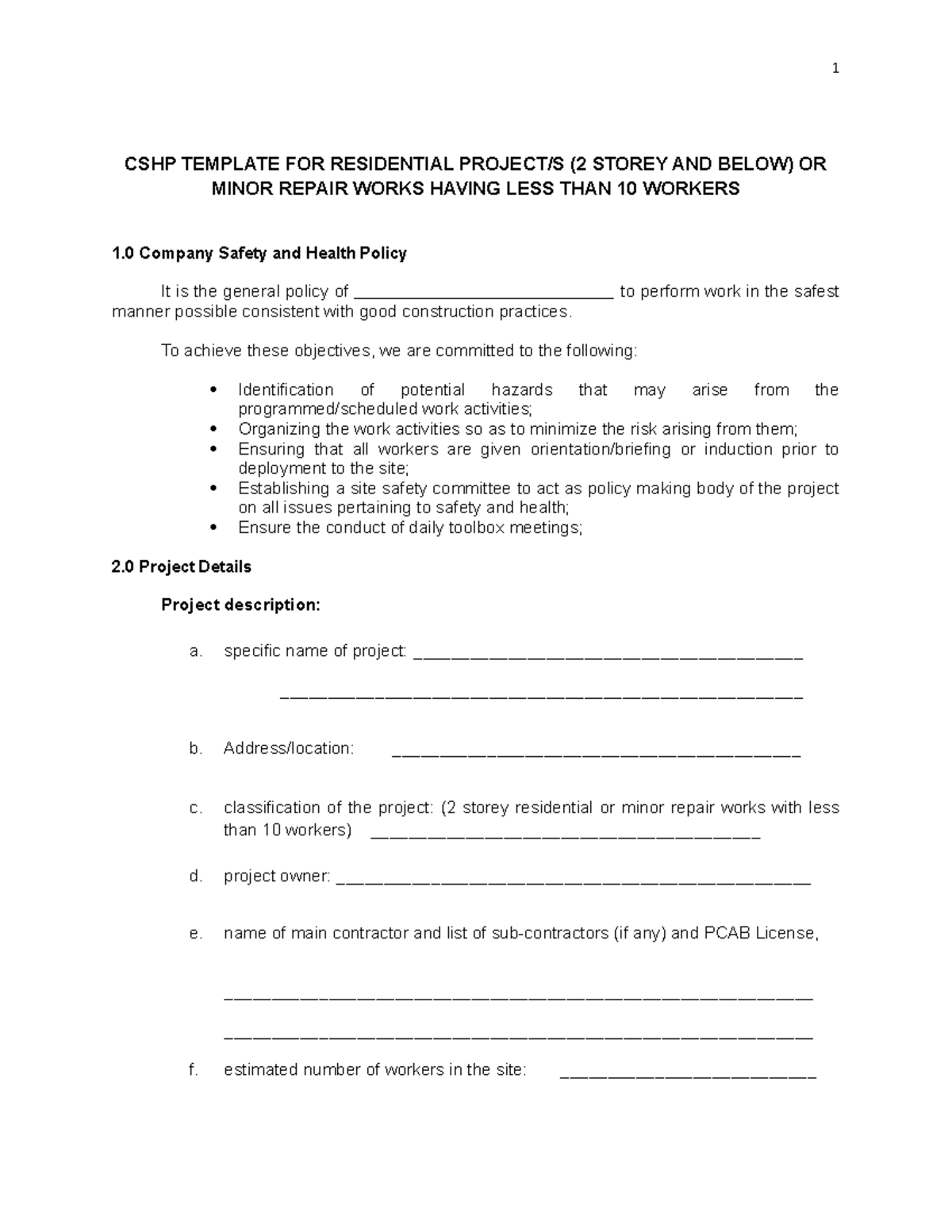 CHSP - HEALTH - CSHP TEMPLATE FOR RESIDENTIAL PROJECT/S (2 STOREY AND ...