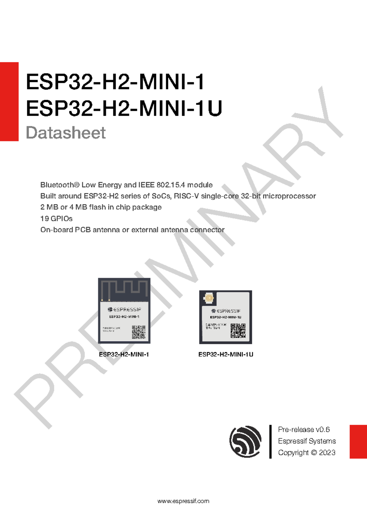 Esp32-h2-mini-1 mini-1u datasheet en - PRELIMINARY ESP32-H2-MINI- ESP32-H2-MINI-1U Datasheet ...