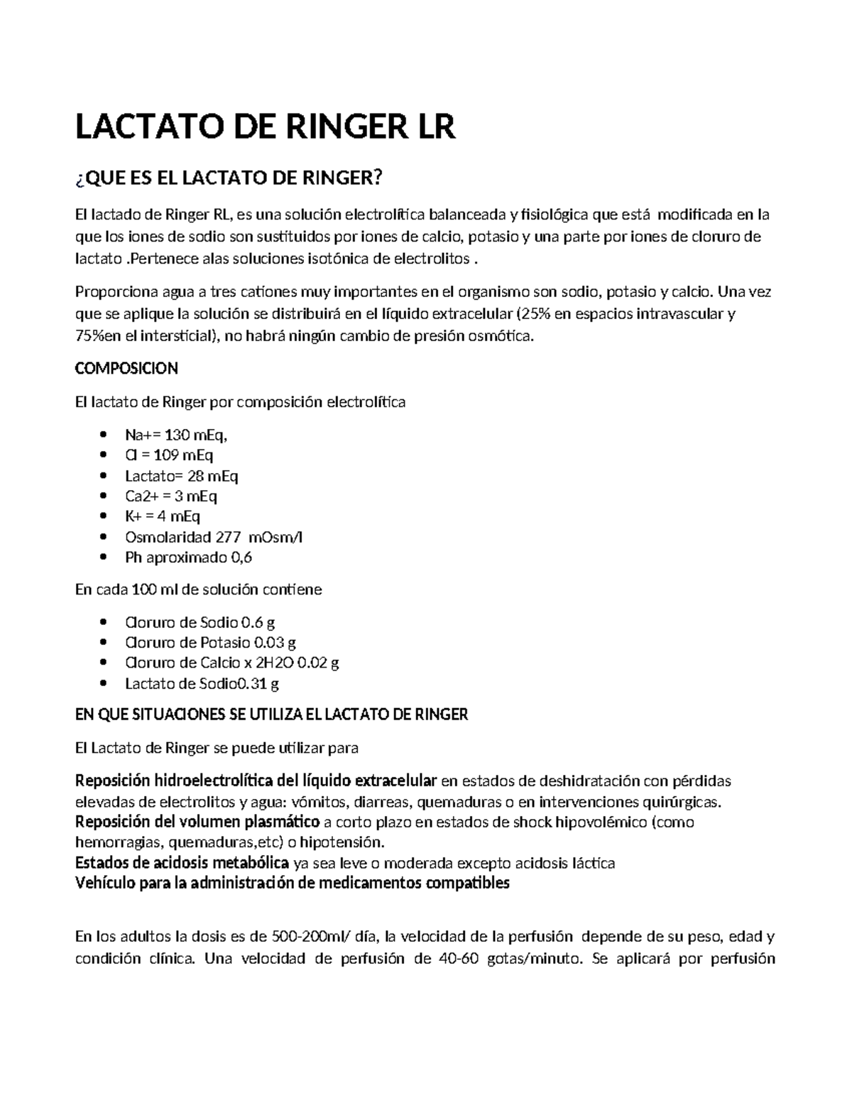 Lactato de ringer - LACTATO DE RINGER LR ¿QUE ES EL LACTATO DE RINGER ...
