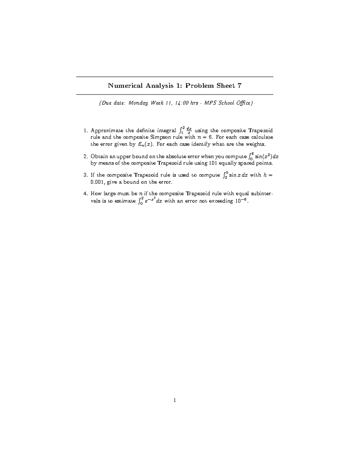 Numerical Analysis 1 HW7 - Numerical Analysis 1: Problem Sheet 7 (Due ...