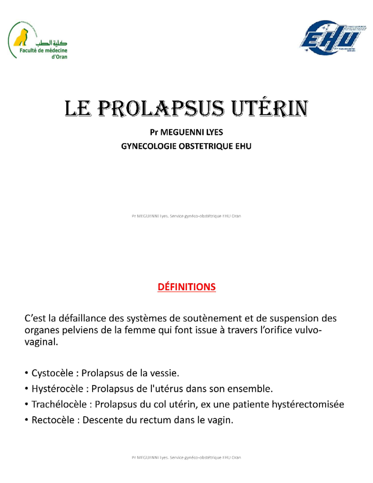 Le prolapsus utérin - médecine générale : endocrinologie - Studocu