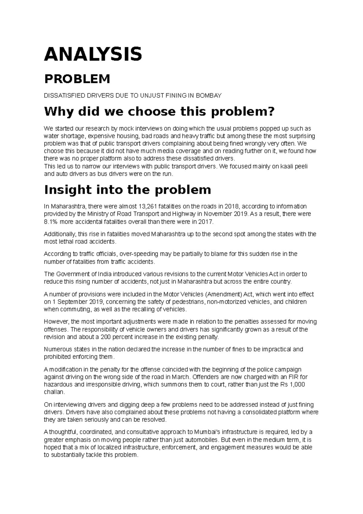 Analysis (Contemporary Issues) - ANALYSIS PROBLEM DISSATISFIED DRIVERS ...