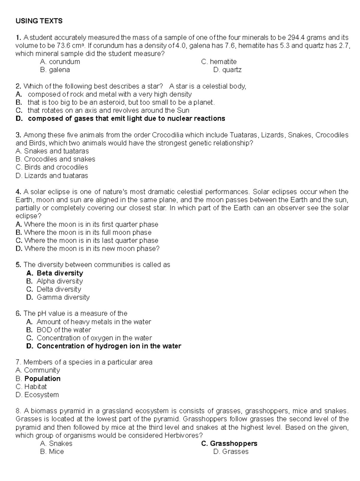 Textual-Questionnaire-1 - USING TEXTS A student accurately measured the ...