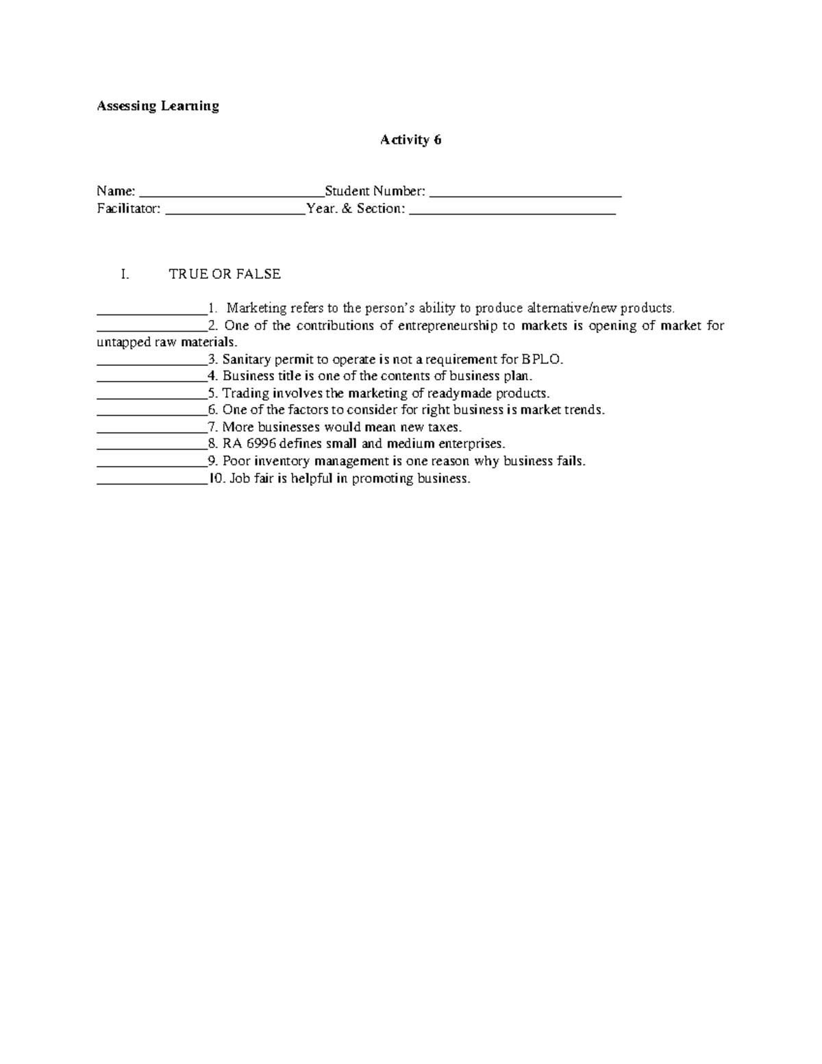 NSTP 2 Activity 6 - Assessing Learning Activity 6 Name ...