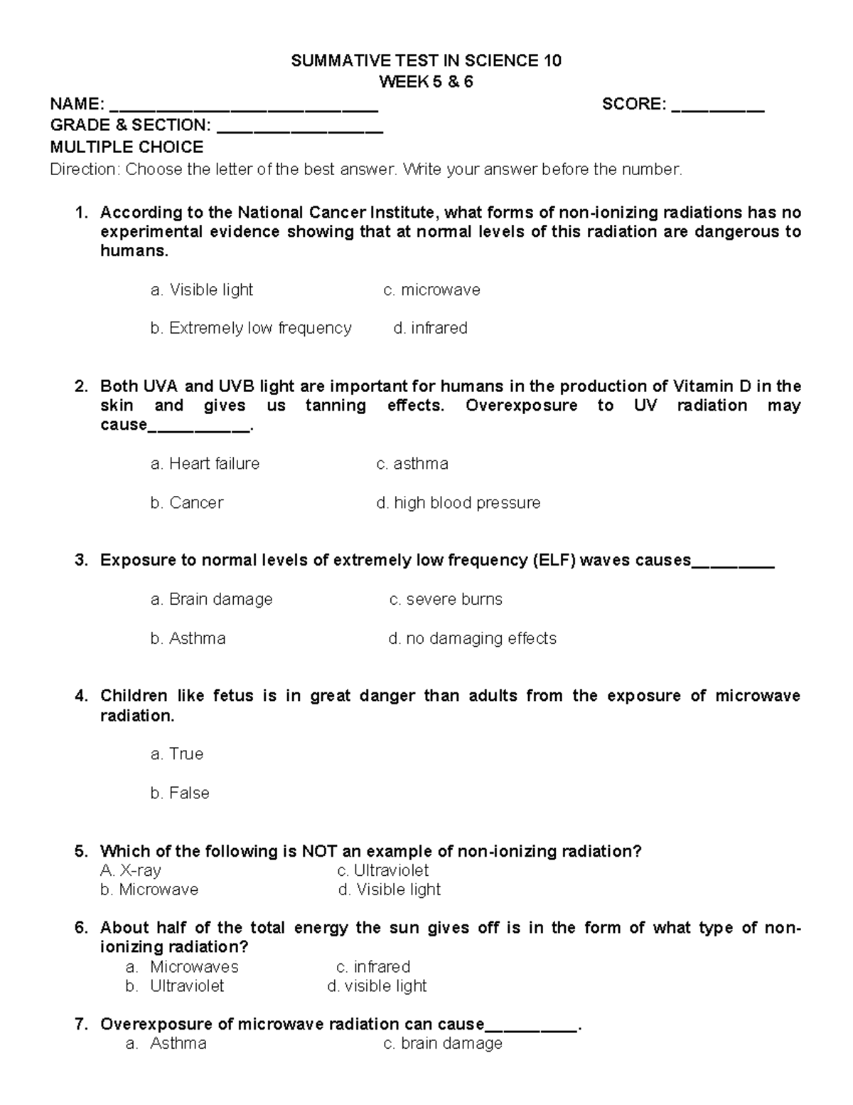 537749502 Summative TEST IN Science 10 week 5 6 - SUMMATIVE TEST IN ...