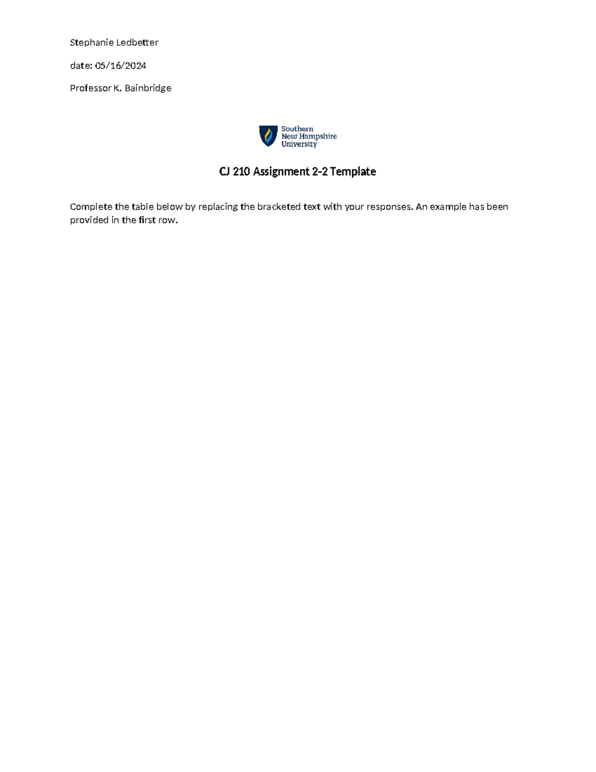 CJ 210 Module Two Assignment Completed - date: 05/16/ Professor K ...