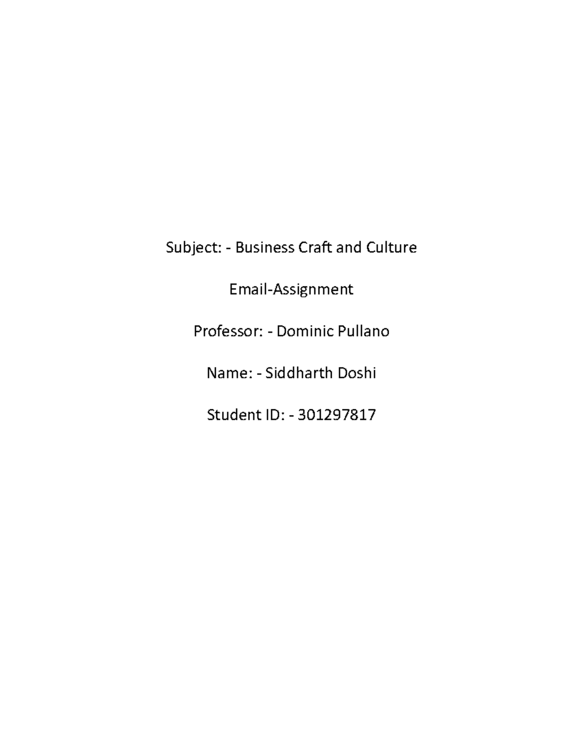 Email Assignment - 19/20 - Subject: - Business Craft and Culture Email ...
