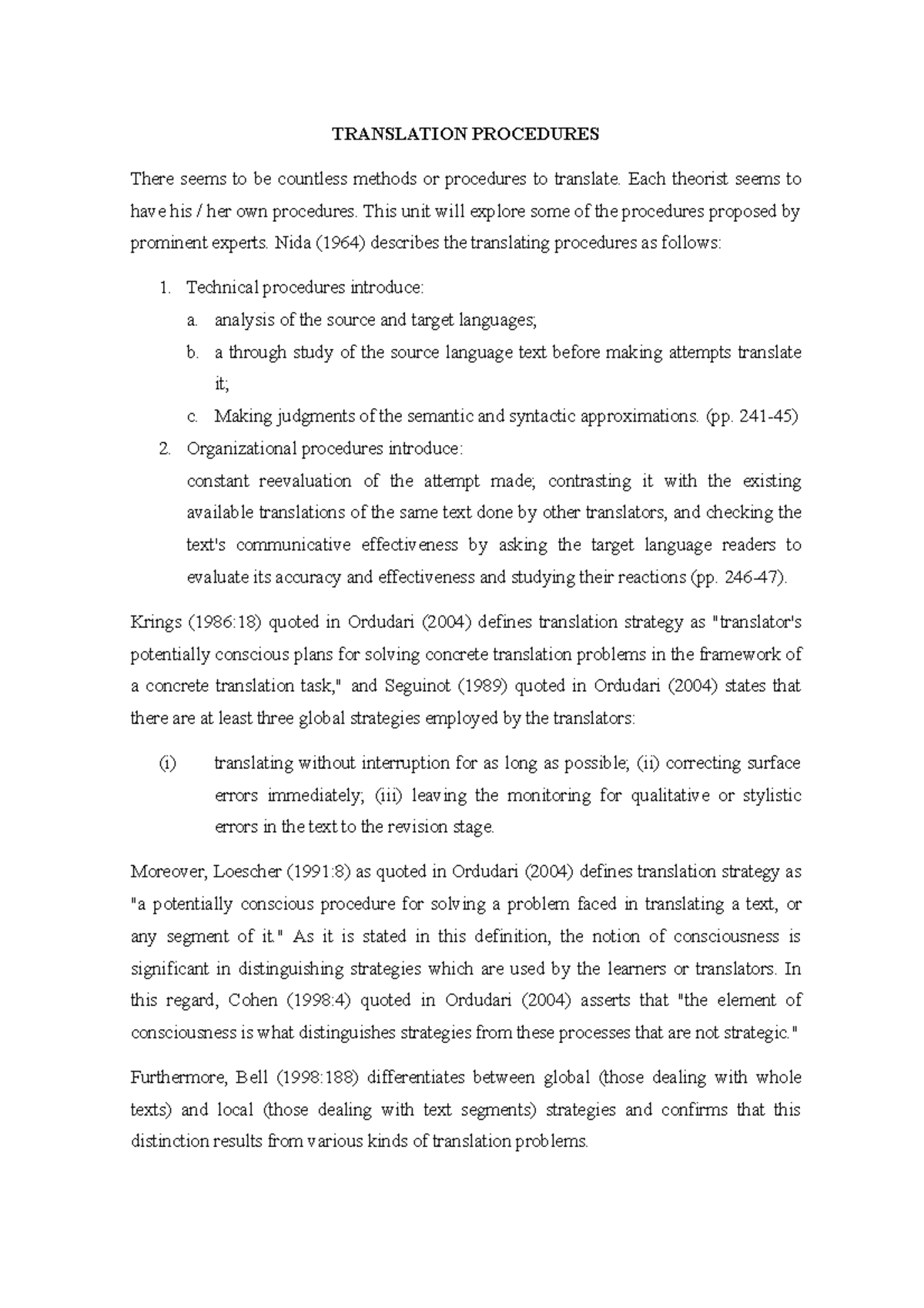 Translation Procedures - TRANSLATION PROCEDURES There seems to be countless methods or ...