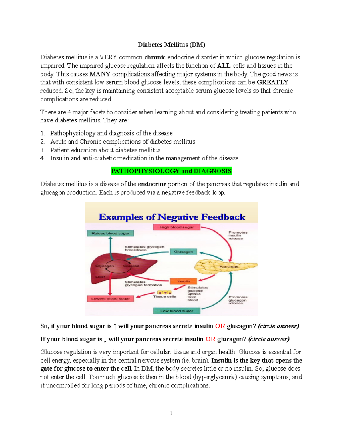 Diabetes Mellitus Worksheet - Diabetes Mellitus (DM) Diabetes mellitus ...