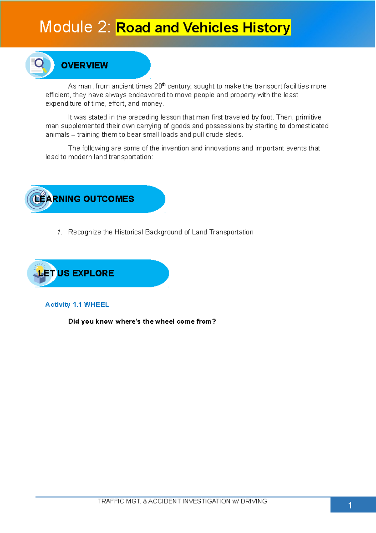 Traffic Management and Accident Investigation module - TRAFFIC MGT ...