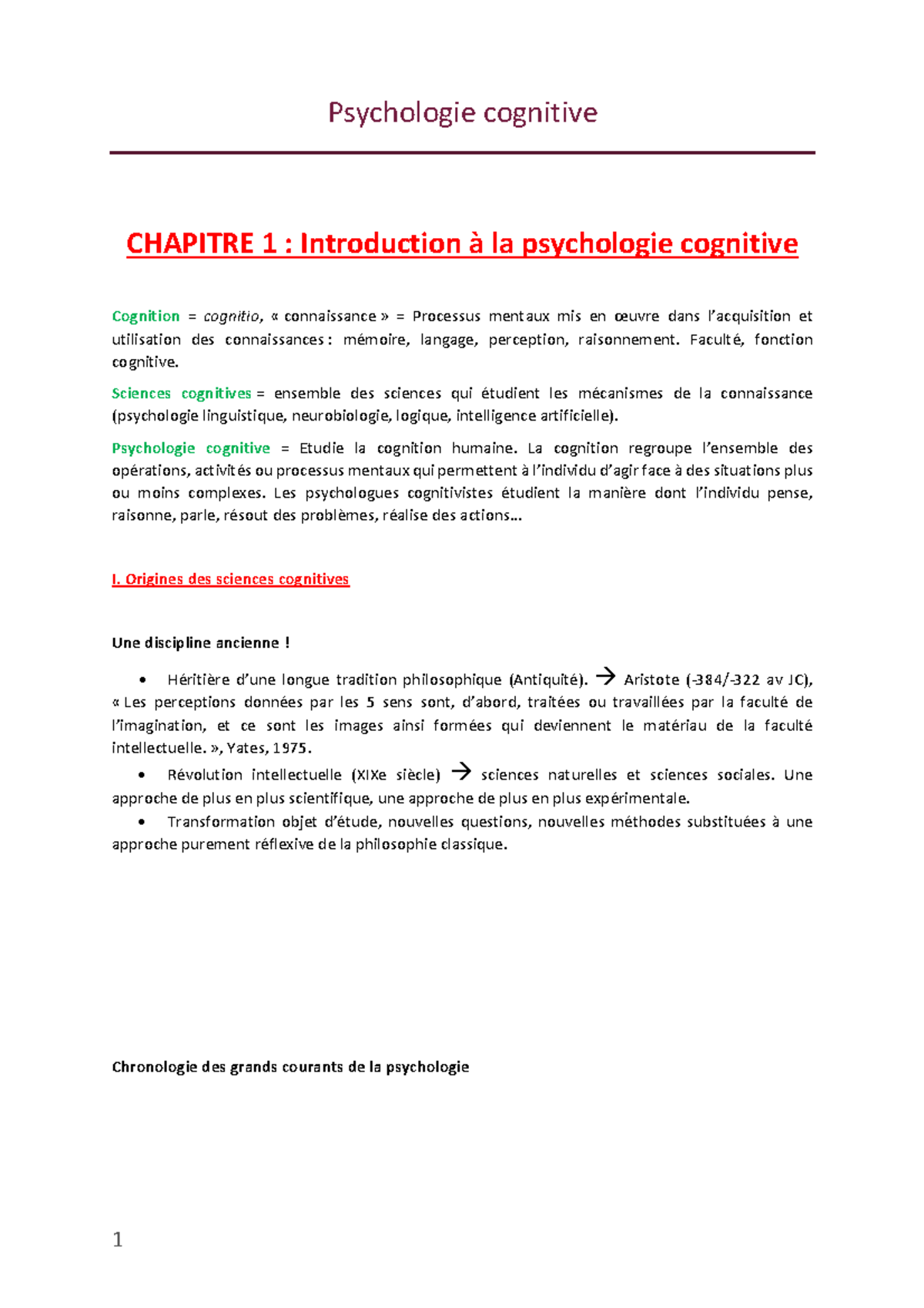 Psychologie cognitive - Warning: TT: undefined function: 32 Psychologie cognitive CHAPITRE 1 ...
