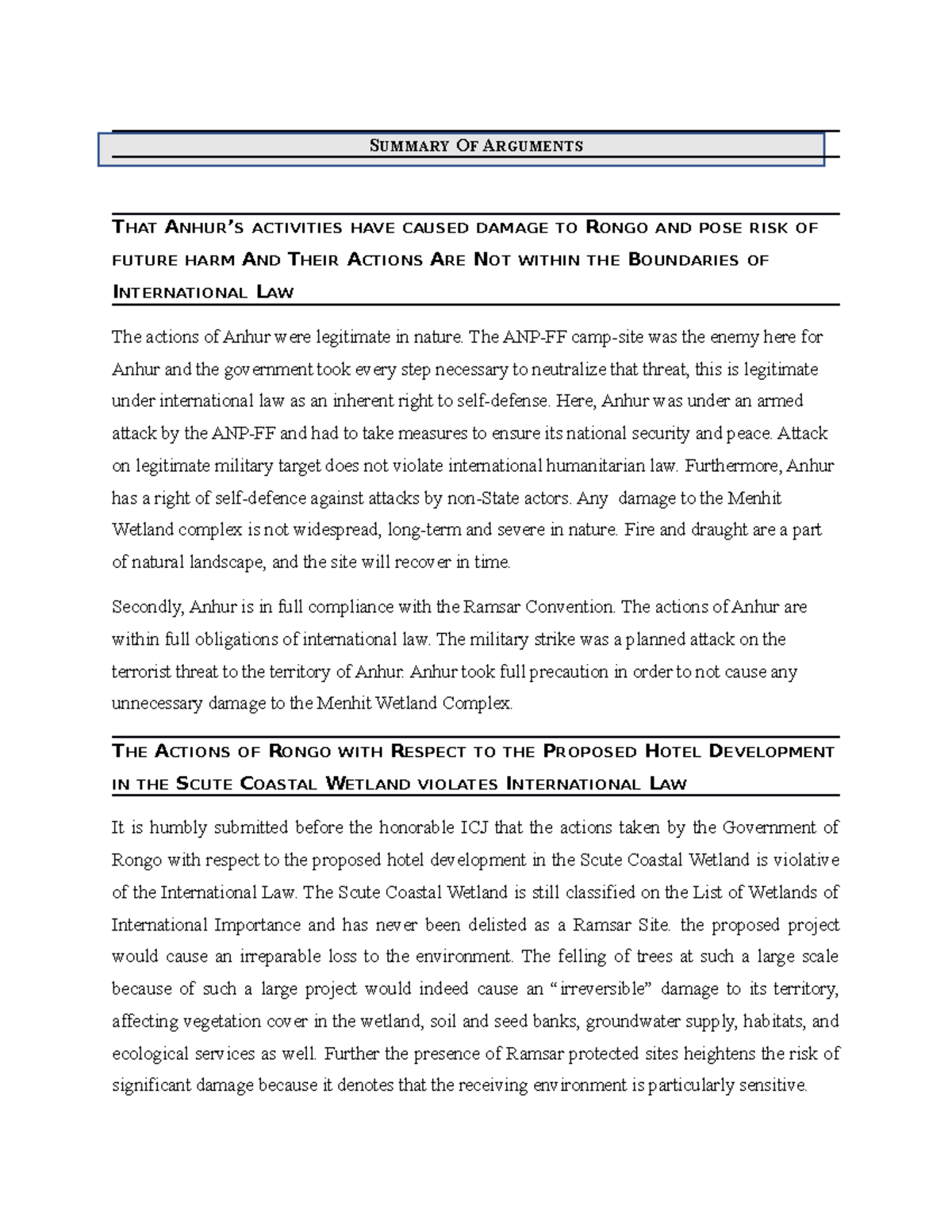 Summary Of Arguments and So F Anhur - SUMMARY OF ARGUMENTS THAT ANHUR’S ...