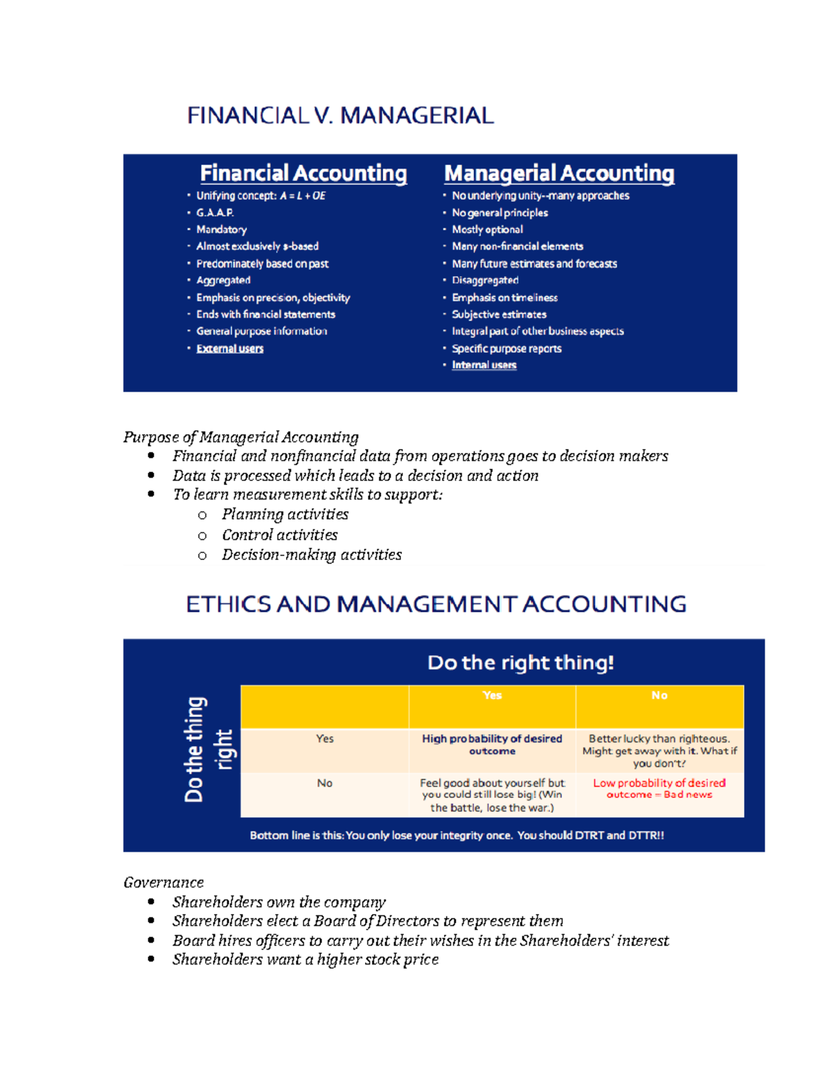 ACCTG 404 Exam 1 powerpoint outlines - Purpose of Managerial Accounting ...