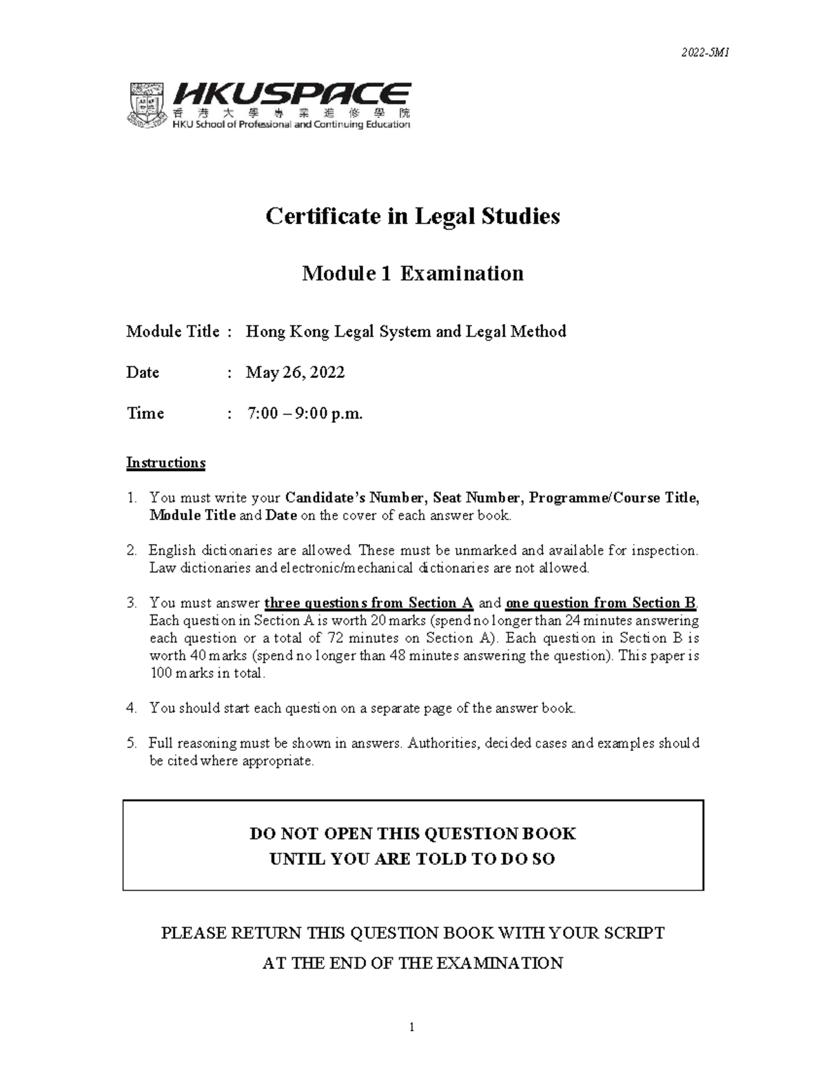 CLS Exam Papers 2022 - Past Paper - Certificate in Legal Studies Module ...
