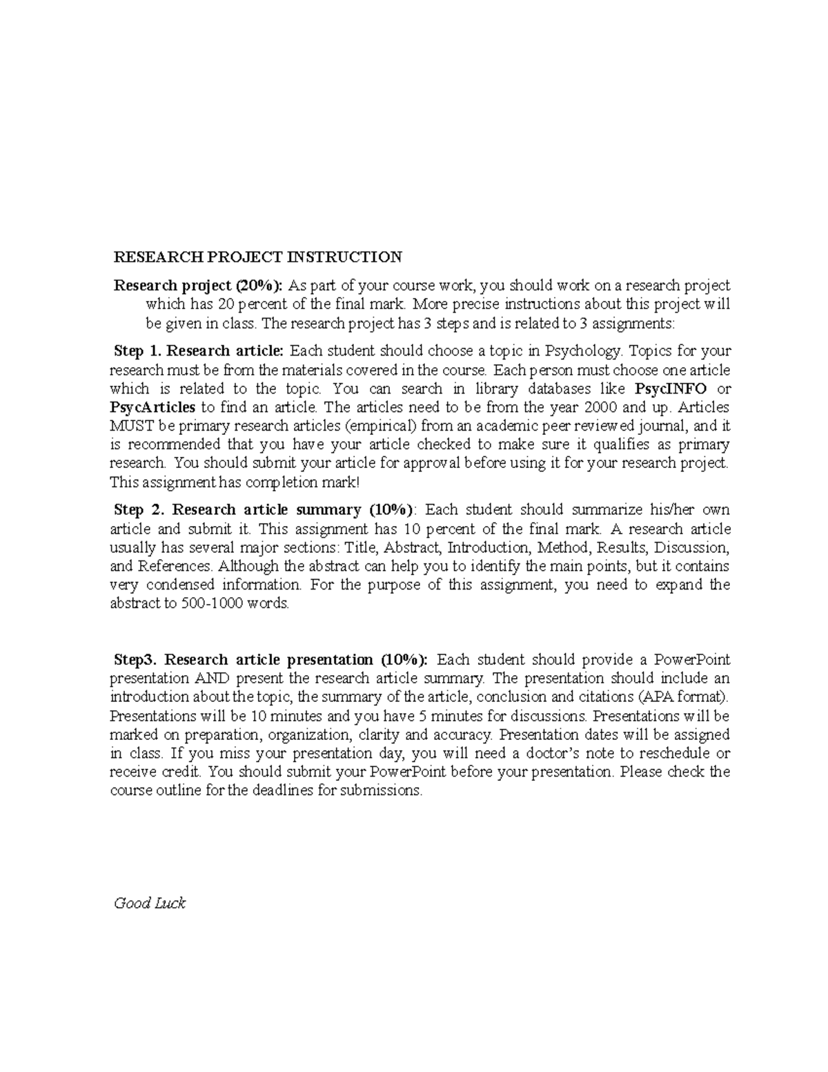 Research project instruction copy - RESEARCH PROJECT INSTRUCTION ...