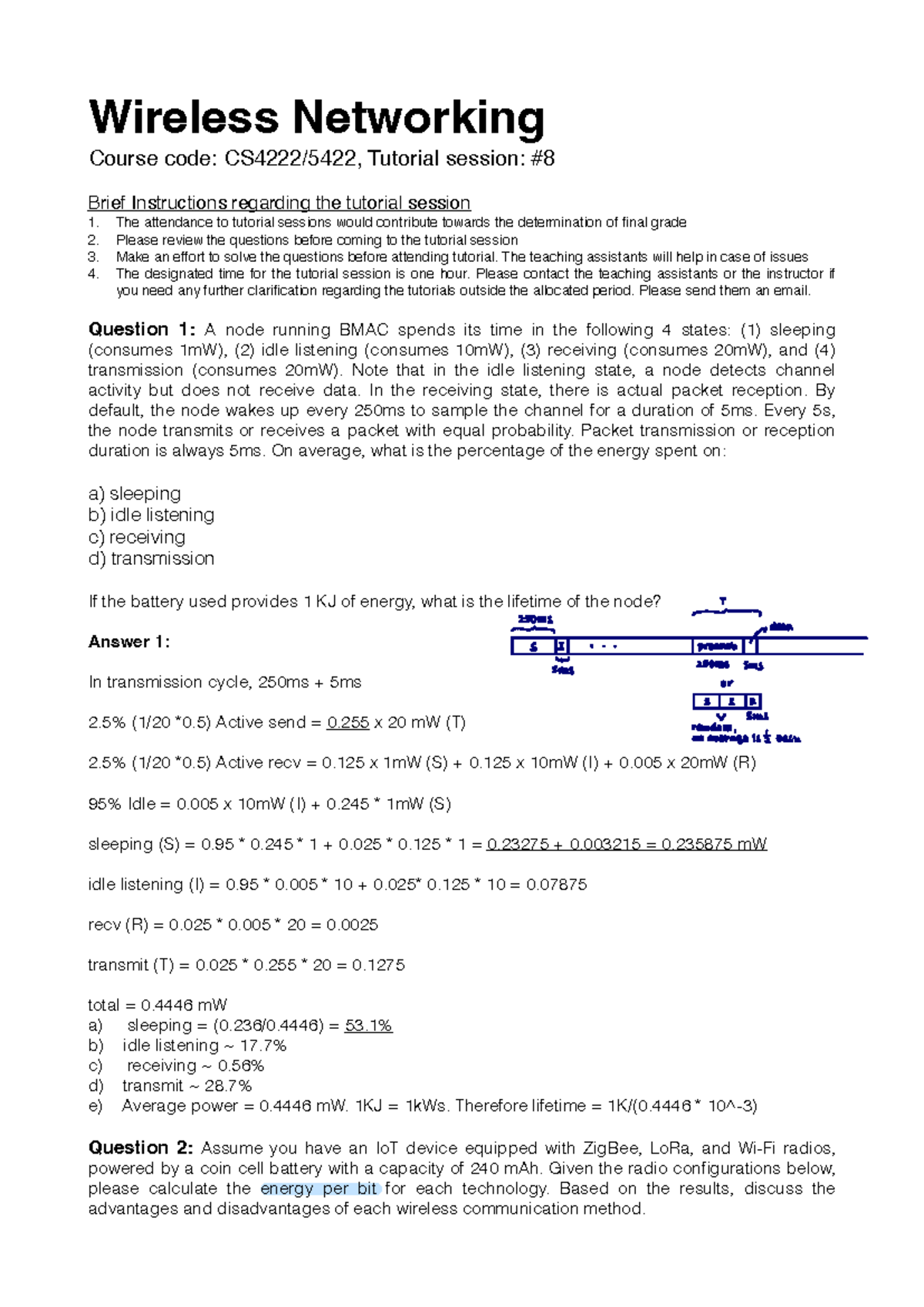 Tutorial 8 Solution - Wireless Networking Course code: CS4222/5422, Tutorial session: Brief ...