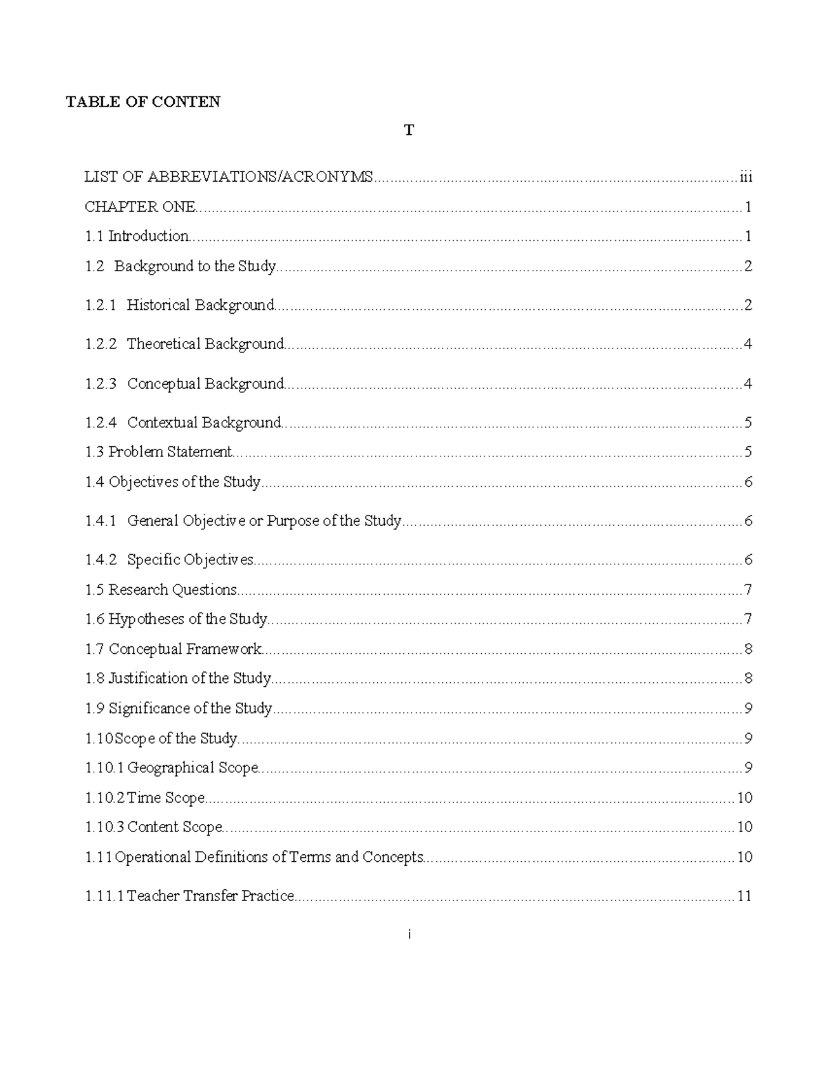 Andrew Nsereko proposal 4X - TABLE OF CONTEN T CHAPTER - Studocu