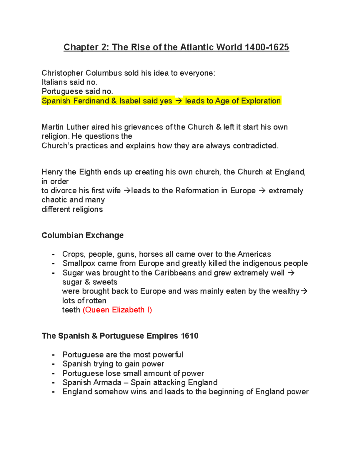 Lecture notes Chapter 2 - Chapter 2: The Rise of the Atlantic World ...