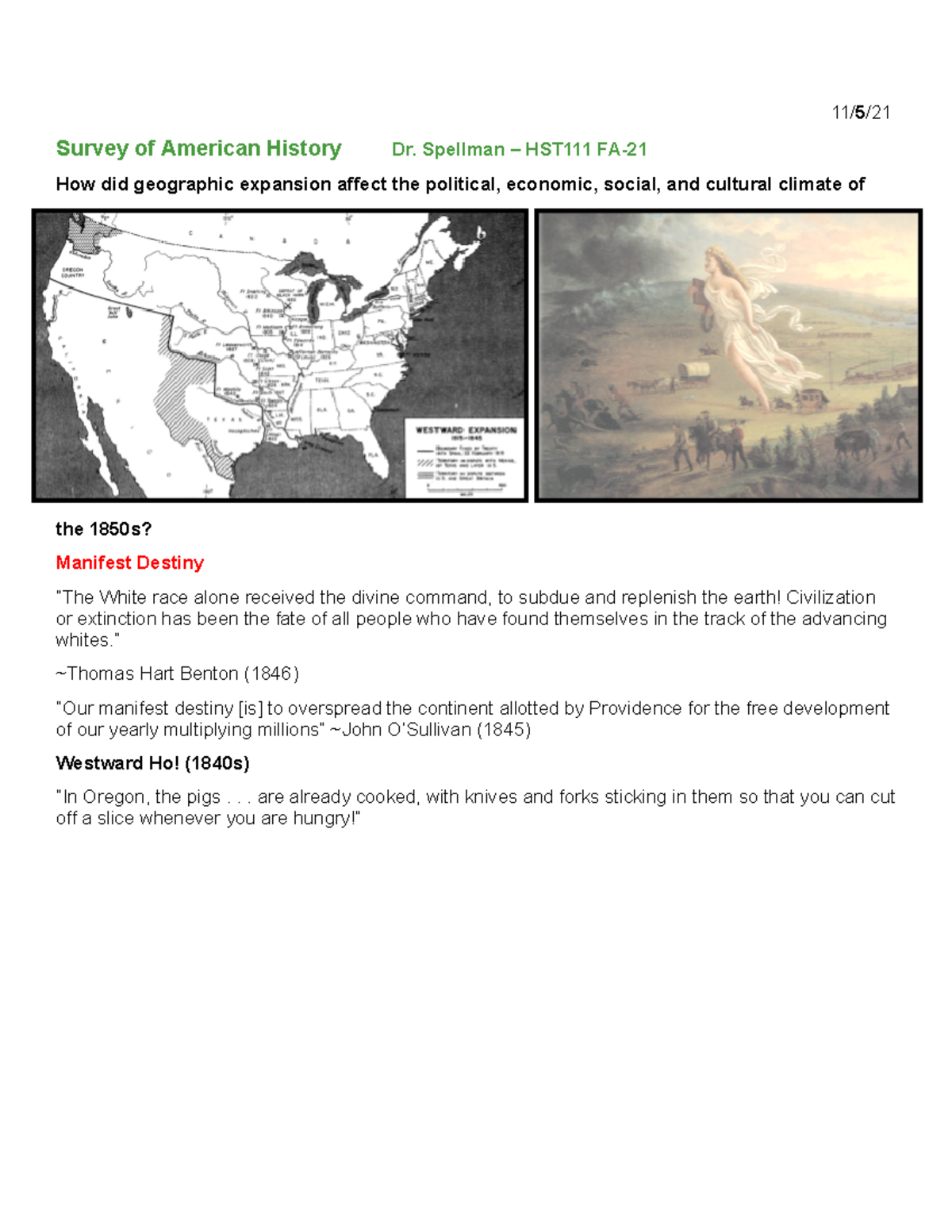 Mod3 Notes HST111 FA 21 - 11/ 5 / Survey of American History Dr ...