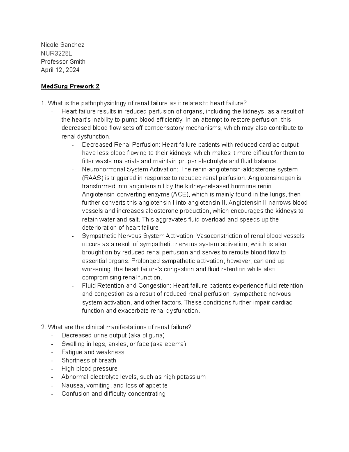 Medsurg Prework 2 - Nicole Sanchez NUR3226L Professor Smith April 12 ...