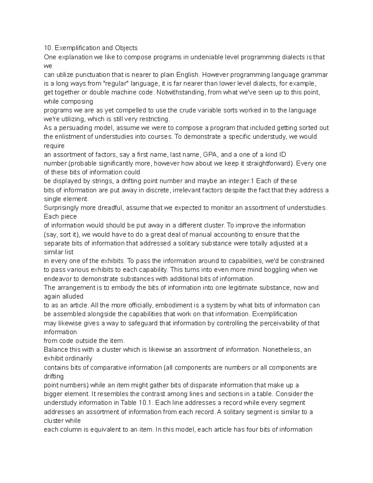 Intro to computer science chpt 10 - Exemplification and Objects One ...