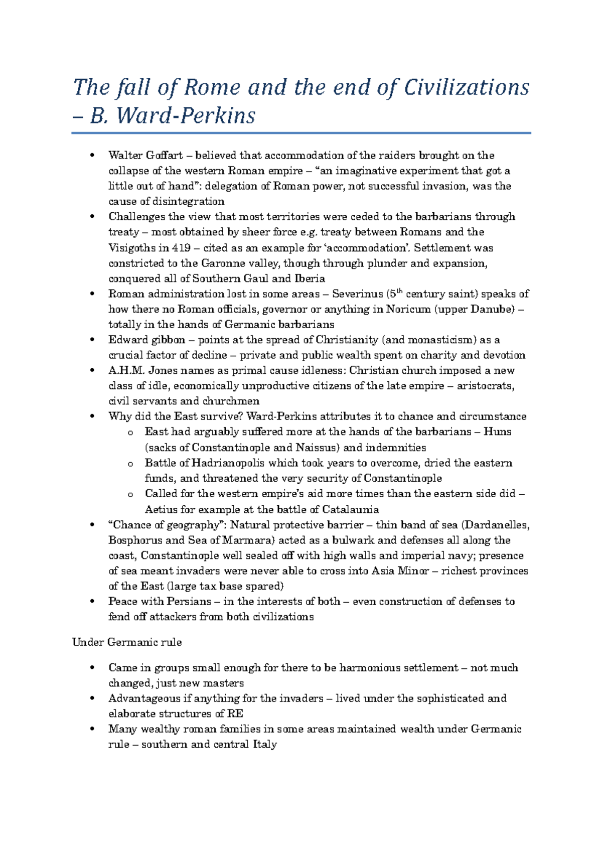 Summary - Article "The Fall Of Rome And The End Of Civilizations" - B ...