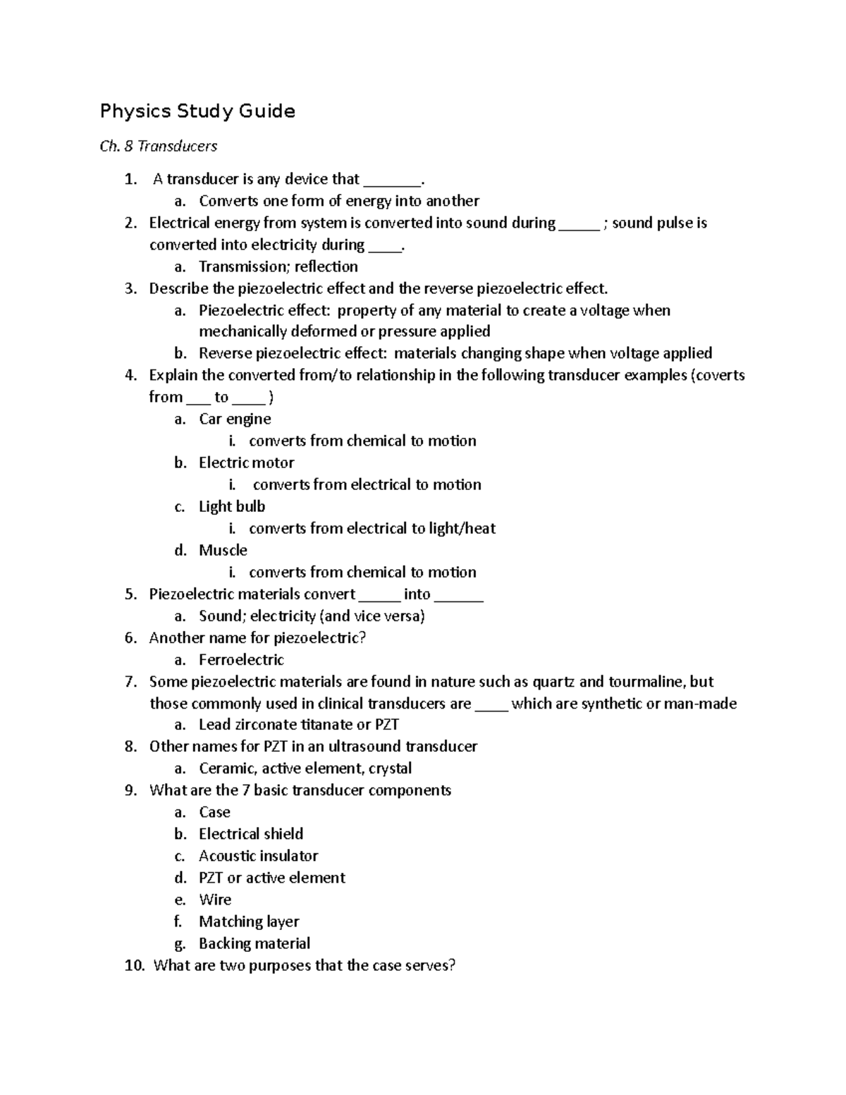 Physics Study Guide Ch 8 and 9 - Physics Study Guide Ch. 8 Transducers ...