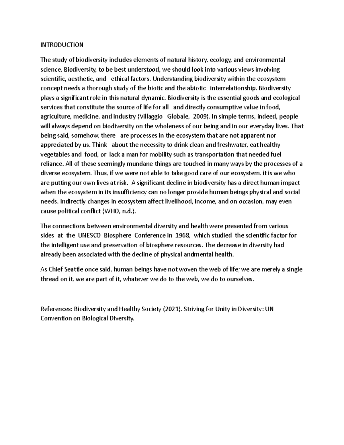 Introduction - notes - INTRODUCTION The study of biodiversity includes ...