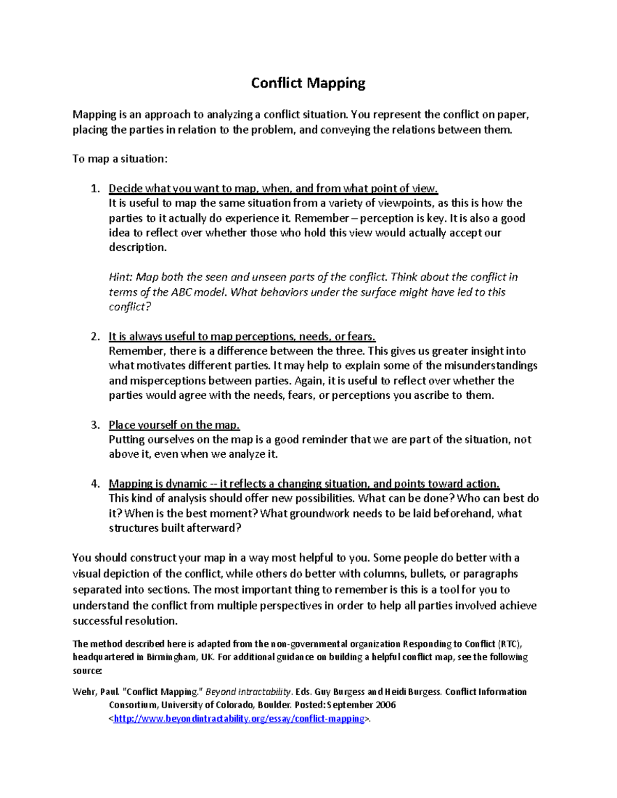 Conflict Mapping - Lectures notes - Conflict Mapping Mapping is an ...