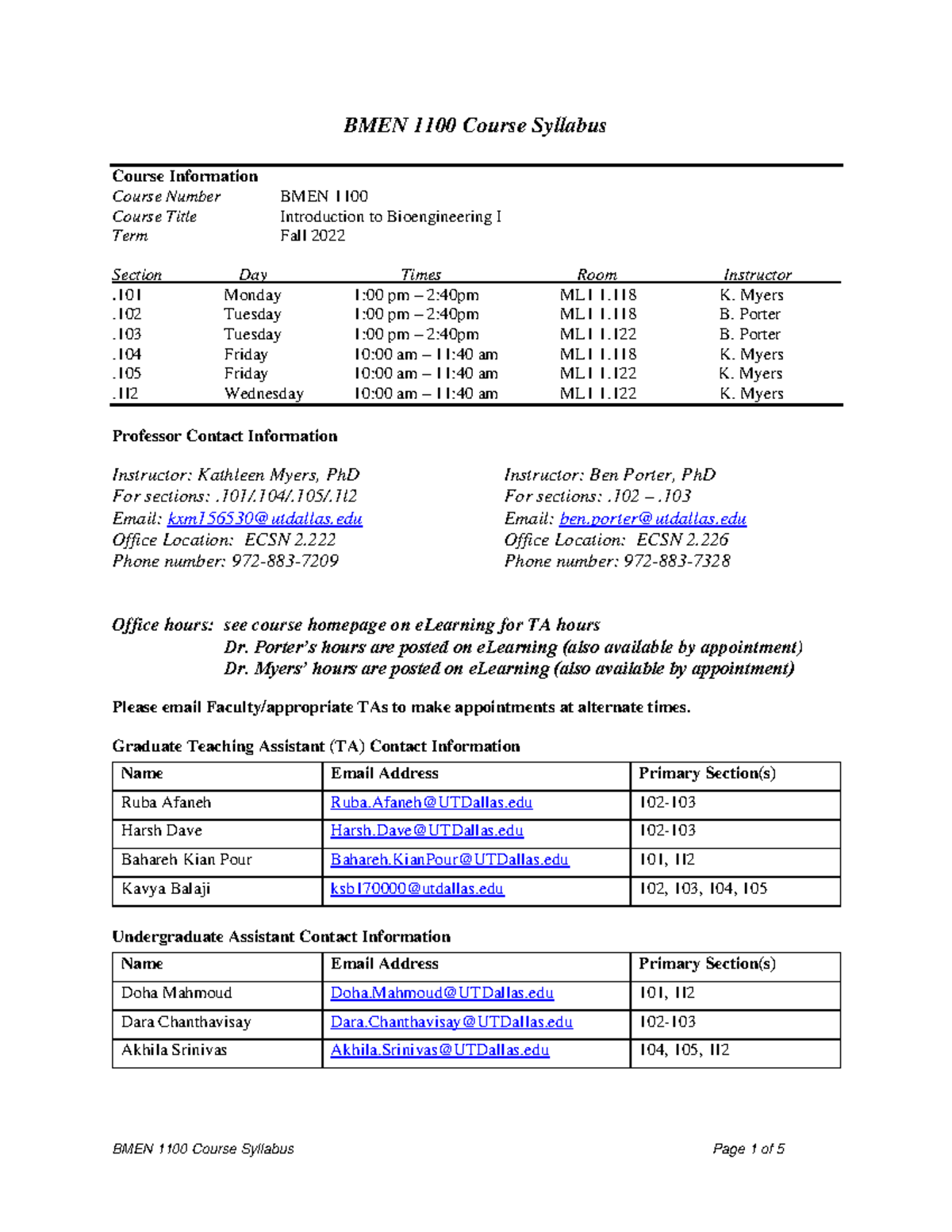 Syl124627 - syllabus - BMEN 1100 Course Syllabus Course Information ...