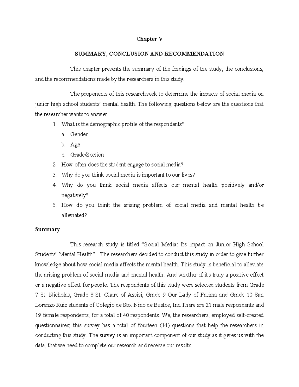Chapter V - Chapter V SUMMARY, CONCLUSION AND RECOMMENDATION This ...