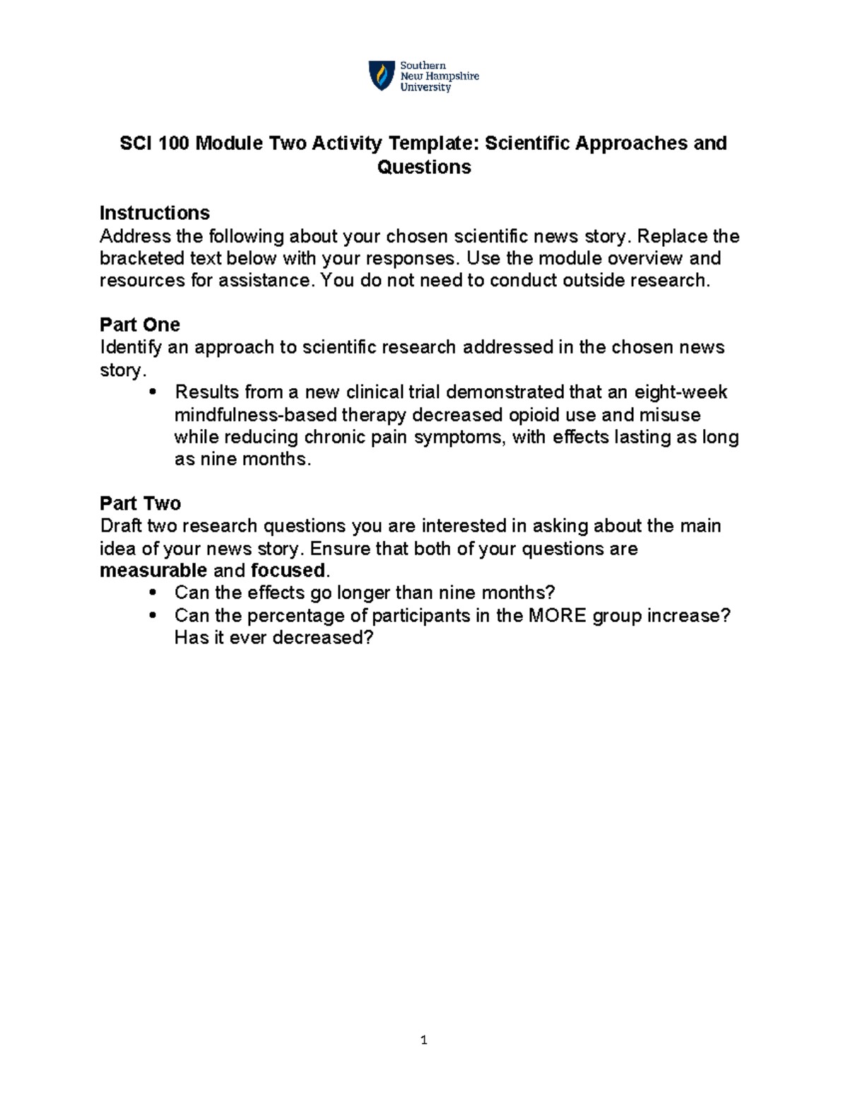 WEEK 2 assignment - SCI 100 Module Two Activity Template: Scientific ...