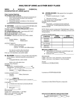 Week 4 Module (Chemical Examination of Urine) - ANALYSIS OF URINE and ...