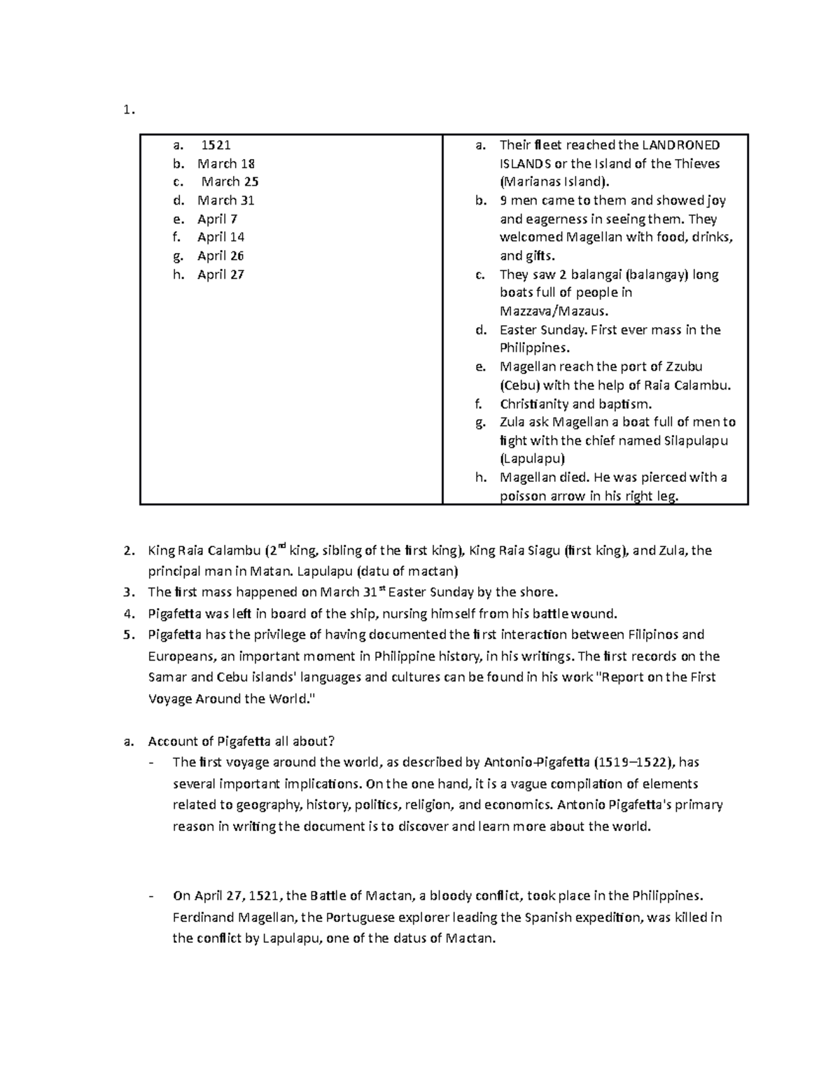 History Readings 1 - a little help - 1. a. 1521 b. March 18 c. March 25 ...