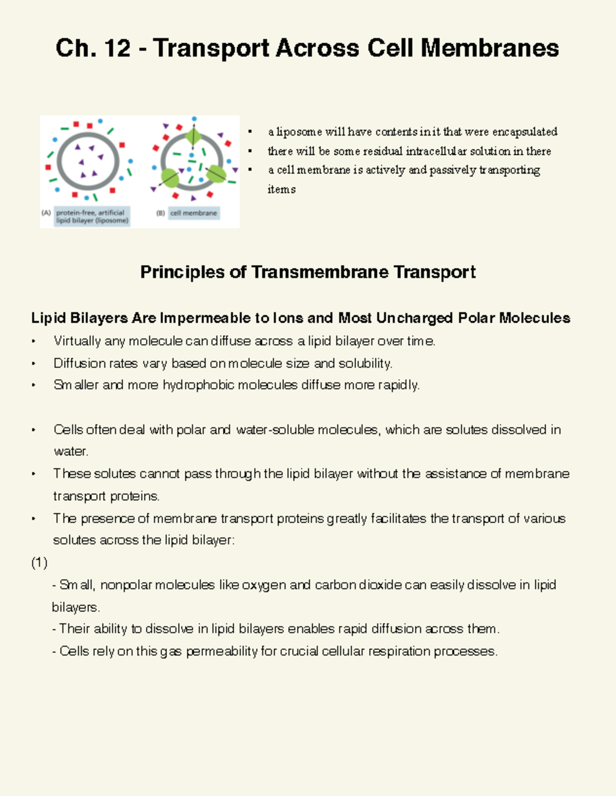 Unit 7 - Transport Across Cell Membranes - • a liposome will have contents in it that were - Studocu