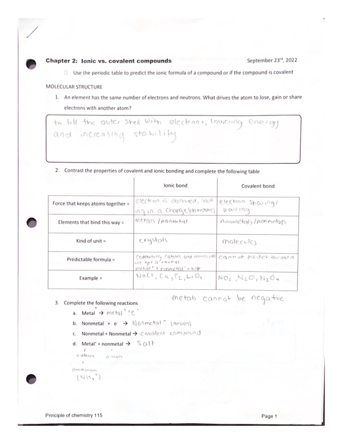 Chapter 2 Ionic vs. covalent compounds - CH115 - Studocu