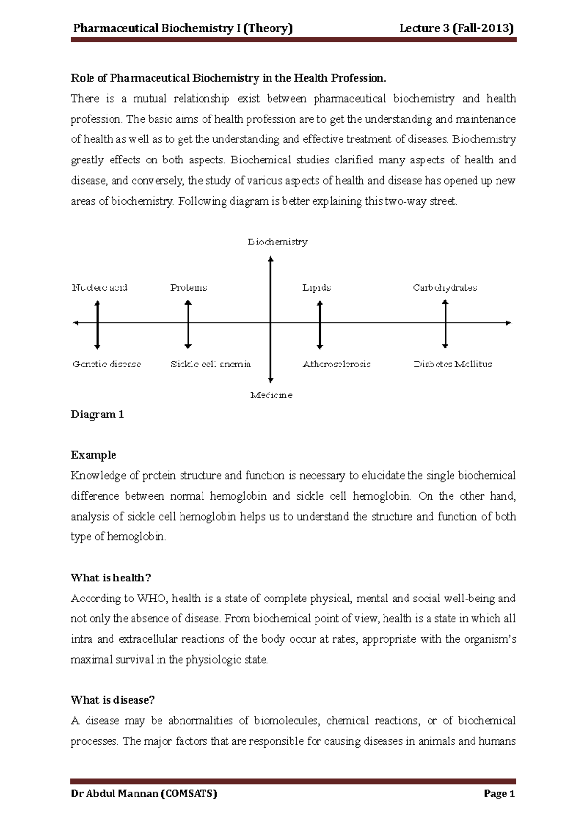 Lecture No 3 - Lec - Pharmaceutical Biochemistry I (Theory) Lecture 3 ...
