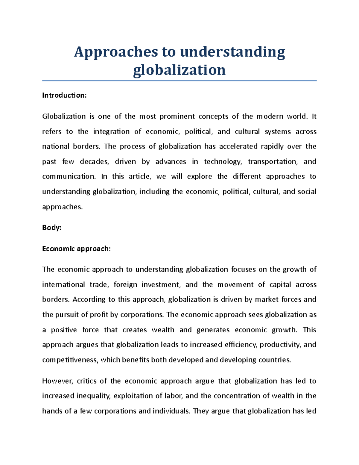 Approaches to understanding globalization - Approaches to understanding ...
