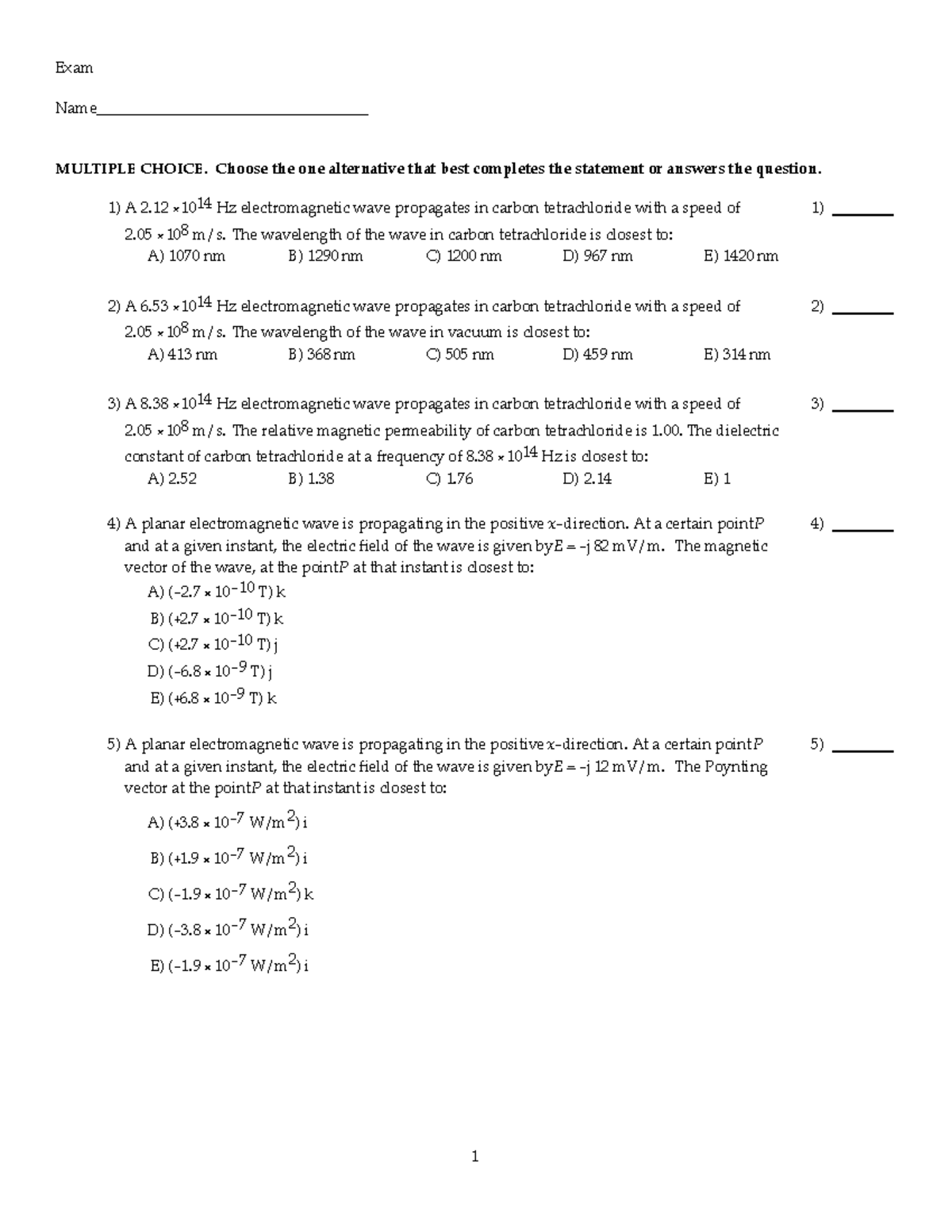 Electromagnetic Waves - Exam Name ...