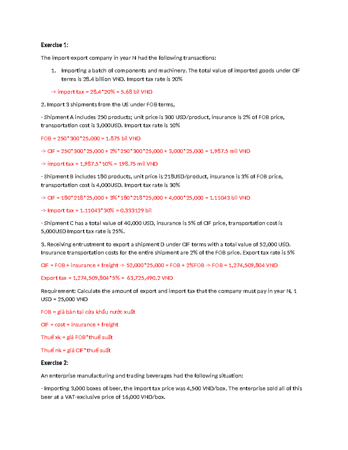 Import - export exercise - Exercise 1: The import-export company in ...